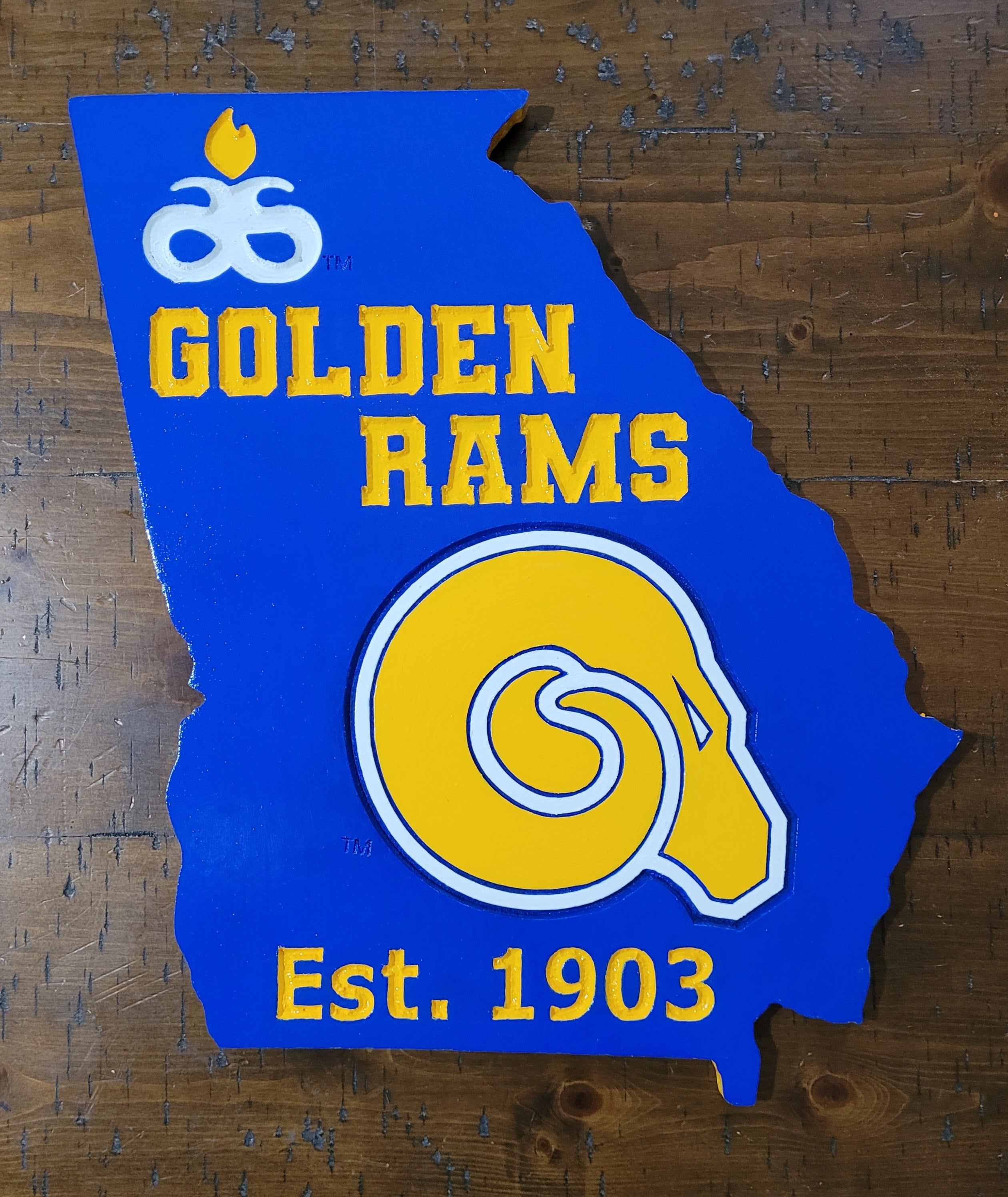 ASU Golden Rams Wood Engraved Painted Georgia State Outline MURPHY