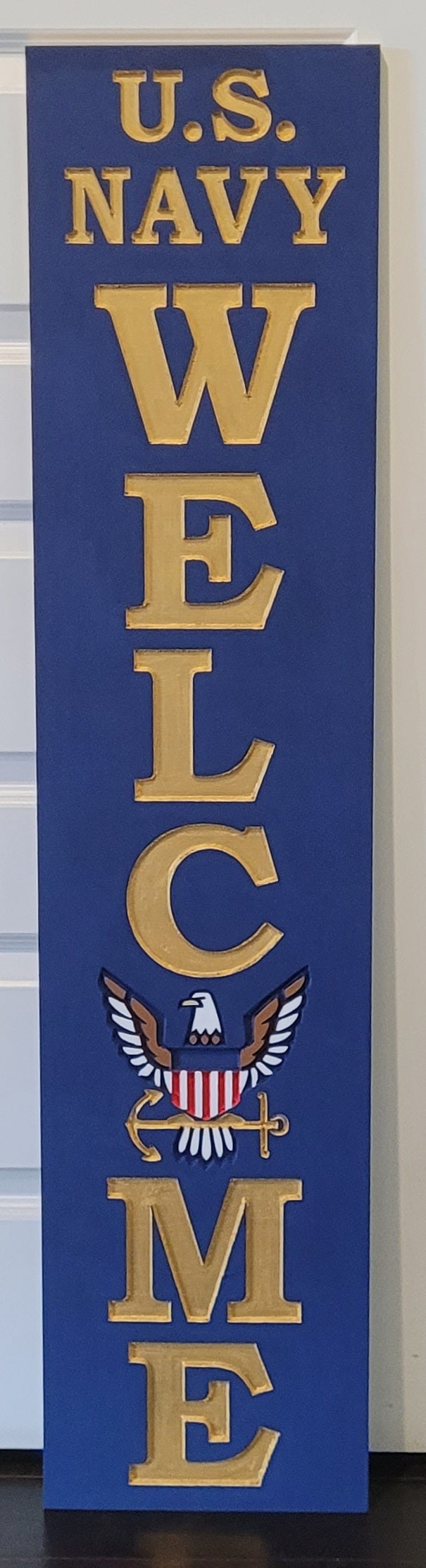 US NAVY WOOD ENGRAVED HAND PAINTED WELCOME DESIGN